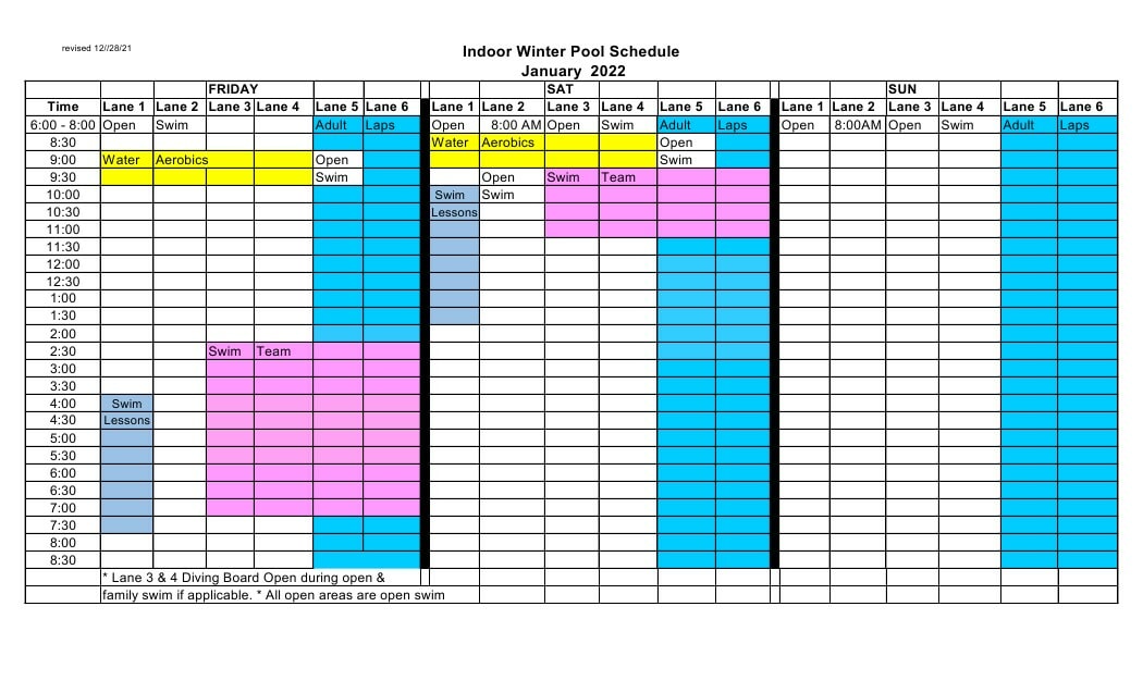 Pool Schedule 2022 - Chagrin Valley Athletic Club